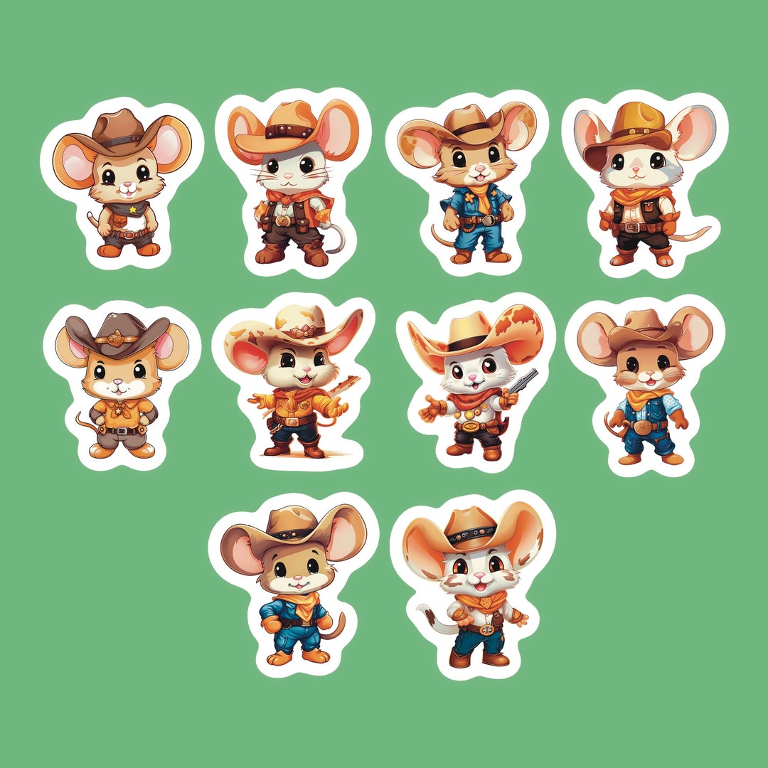 Cowboy Mouse Stickers, Set of 20 Stickers, Adorable Baby Mouse Stickers ...