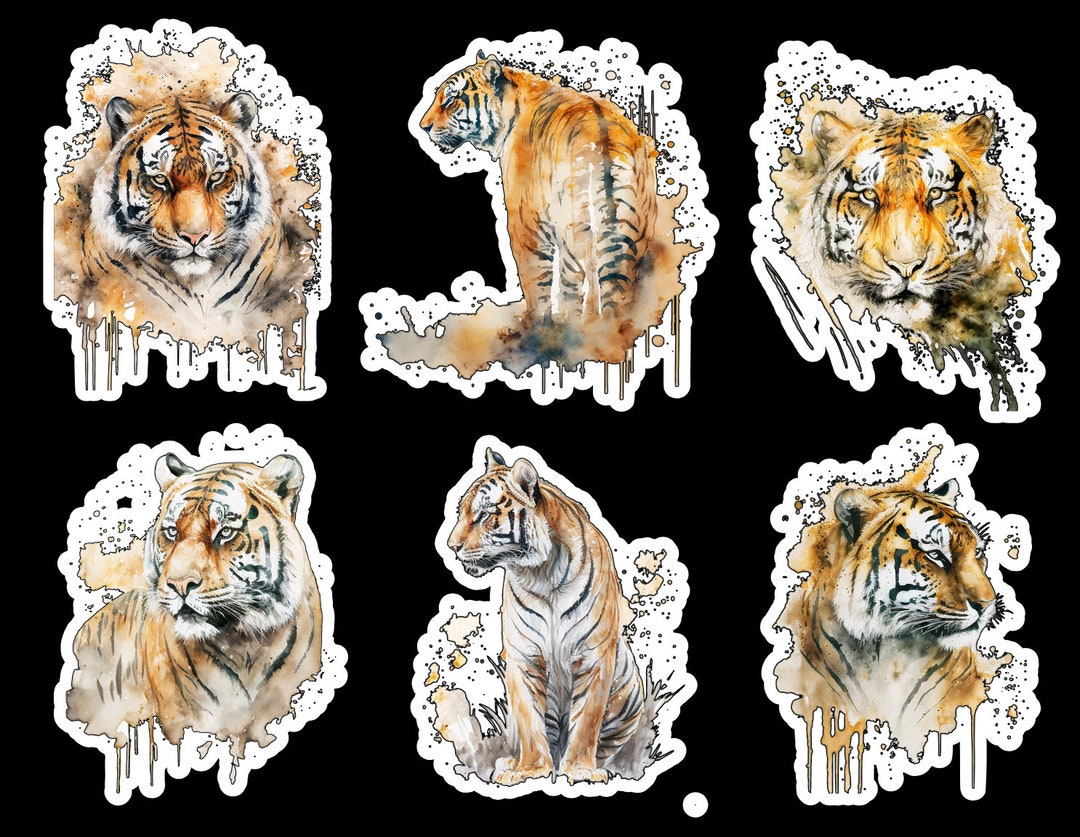 Watercolor Tiger Stickers, Journaling, Scrapbooking, Set of 24 - Etsy