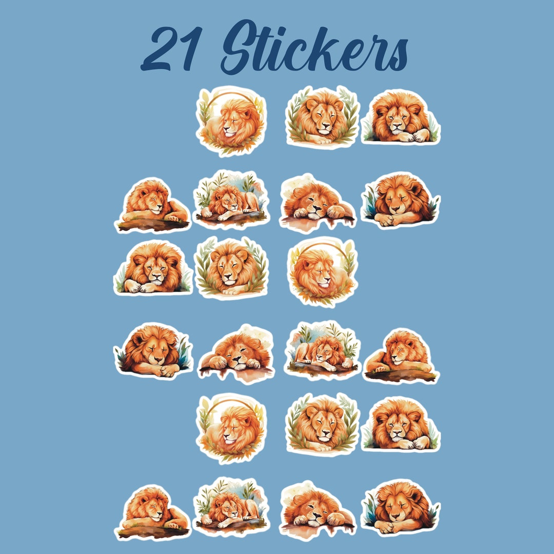 Lion Stickers, Set of 21 Stickers, Sleeping Sticker, Sleeping Lion ...