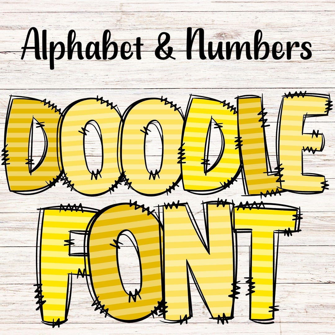 Yellow Wide Stripe Doodle Letters PNG With Doodle Outline, Clipart ...