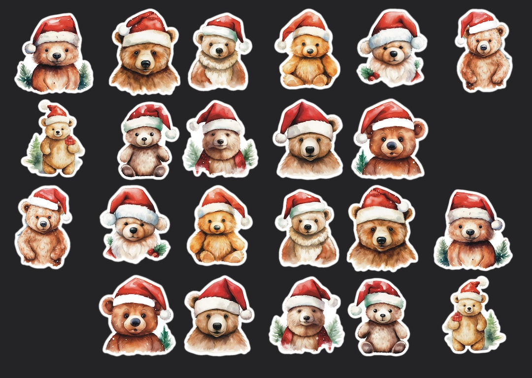Bear Stickers, Set 22 Stickers, Christmas Stickers, Journal Sticker ...