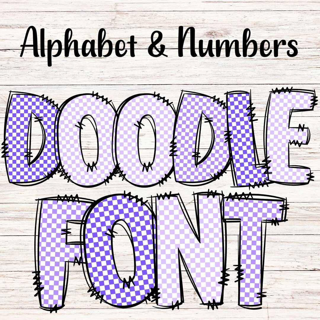 Purple Checkered Doodle Letters PNG With Doodle Outline, Clipart ...