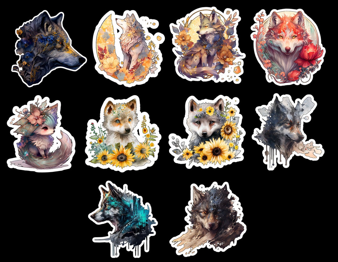 Watercolor Wolf, Set of 20 Stickers, Sticker, Journal Sticker, Die Cut ...