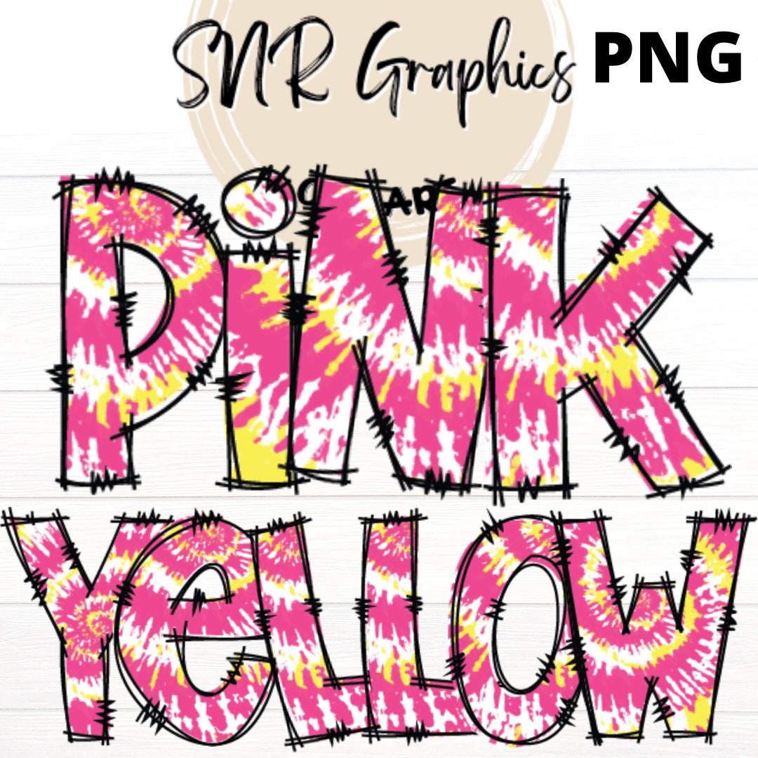Pink, Yellow Tie Dye Doodle Letter PNG With Doodle Outline, Hippie Font ...