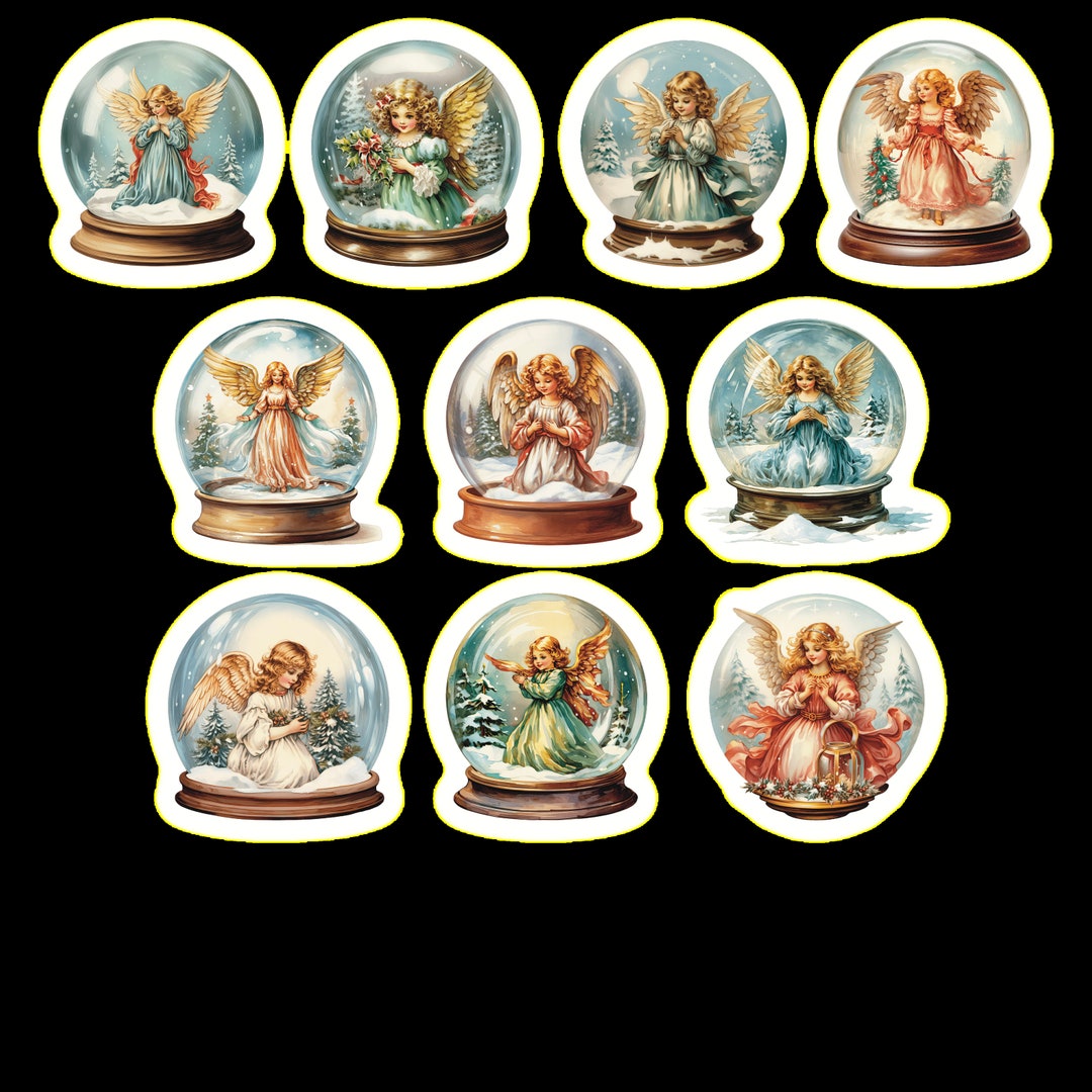 Beautiful Angel Snow Globe Stickers, Set of 20 Stickers, Christmas ...