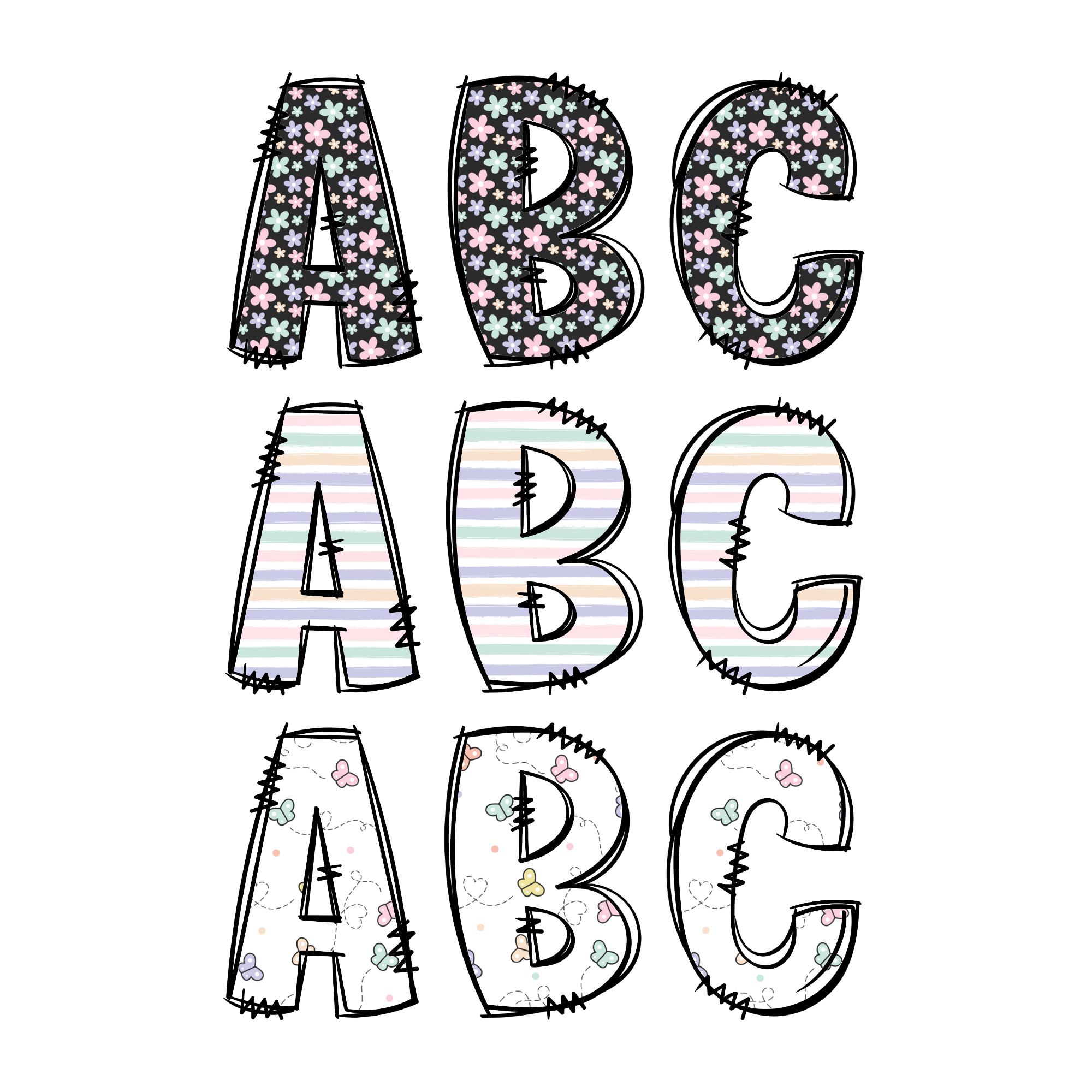 Butterfly Doodle Letters PNG With Doodle Outline, Spring Clipart ...