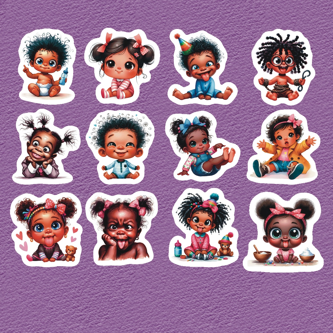 Funny Black Kid Stickers, Set of 24 Stickers, Black Baby Stickers, Kids ...