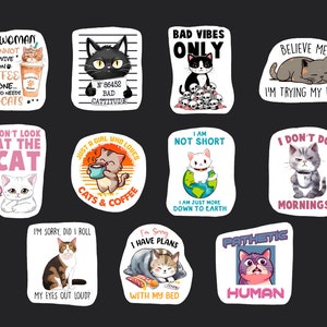Cat Sayings Stickers, Set of 22 Stickers, Journal Sticker, Die Cut ...