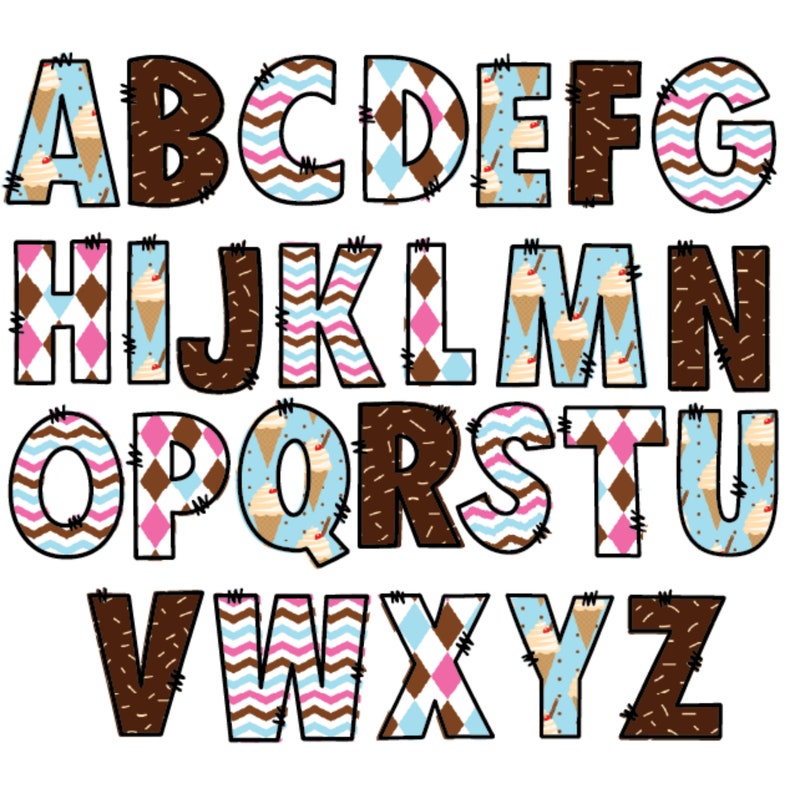 Ice Cream Doodle Letters PNG With Doodle Outline Treat Font - Etsy