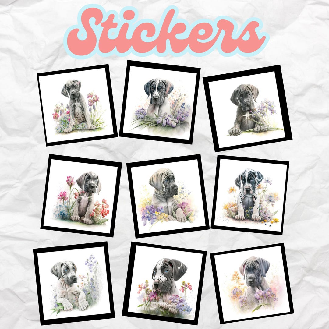 Great Dane, Set of 9 Magnets, Magnet, Dog, Puppy, Fur Baby, Flowers ...