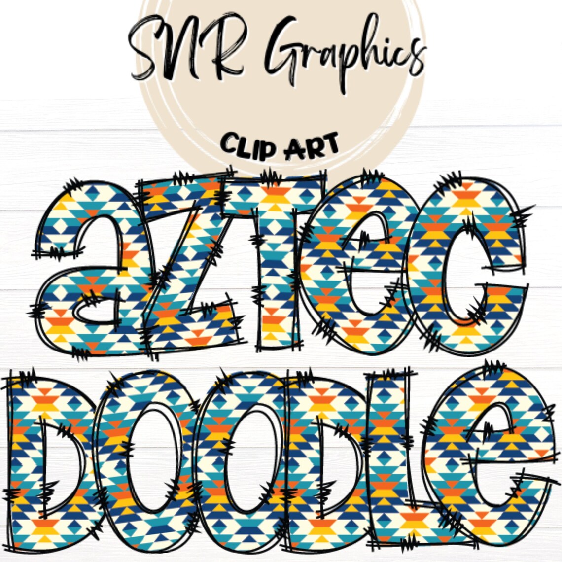 Aztec Doodle Letters PNG With Doodle Outline Boho Clipart | Etsy