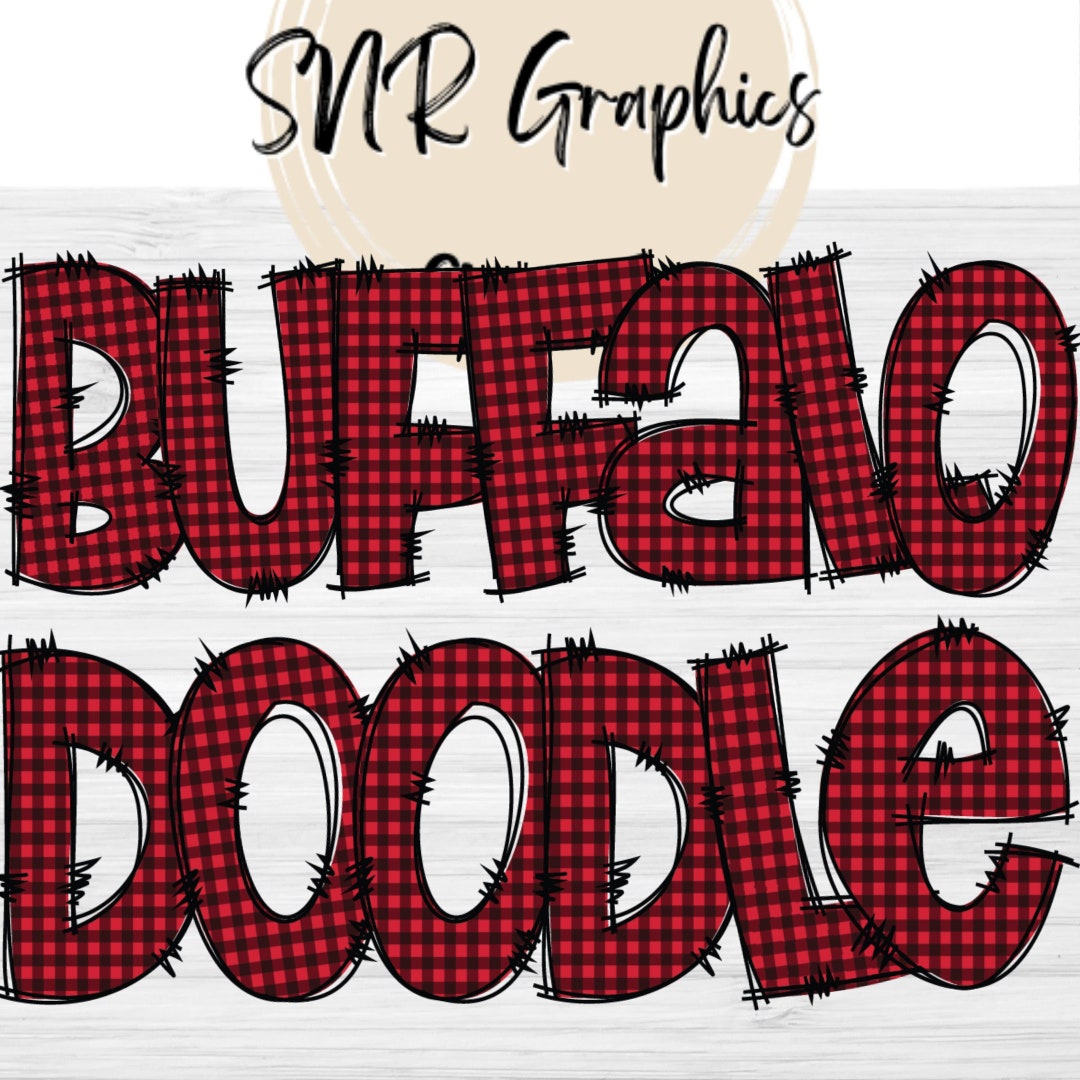 Red Buffalo Plaid Doodle Letters PNG With Doodle Outline, Gingham ...