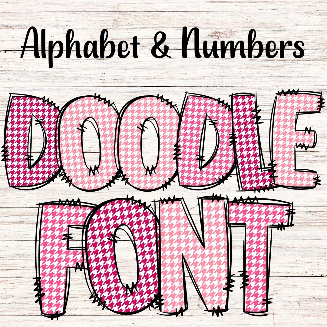 Pink Houndstooth Doodle Letters PNG With Doodle Outline, Clipart ...