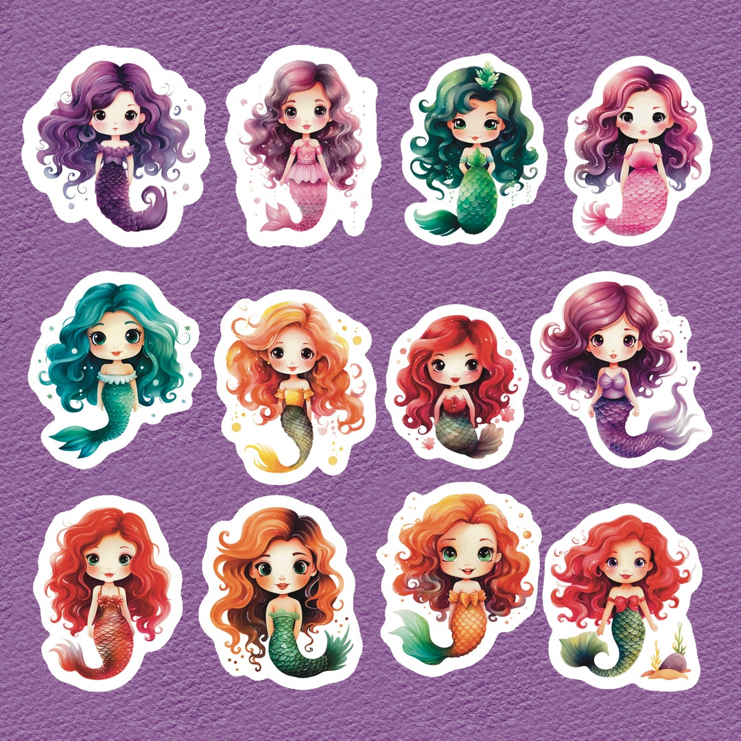 Mermaid Stickers, Set of 24 Stickers, Colorful Mermaid Stickers ...