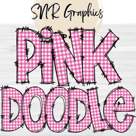Pink Gingham Doodle Letters PNG With Doodle Outline Plaid | Etsy