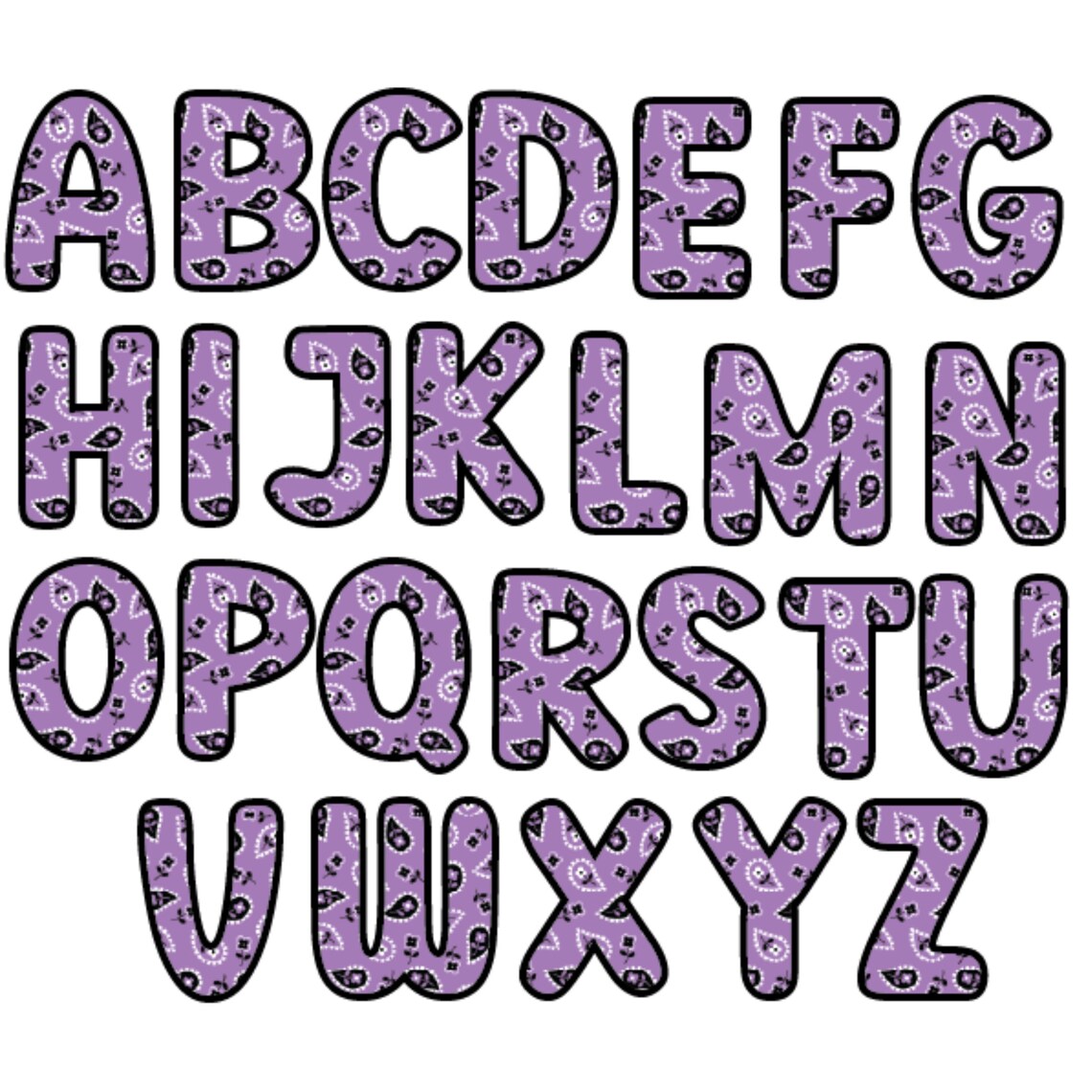 Purple Bandana Bubble Letters PNG With Doodle Outline Paisley - Etsy