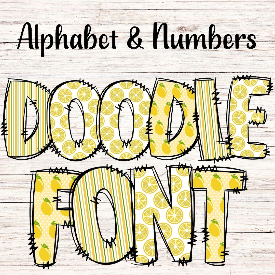 Lemon Doodle Letters PNG With Doodle Outline, Clipart Alphabet Font ...