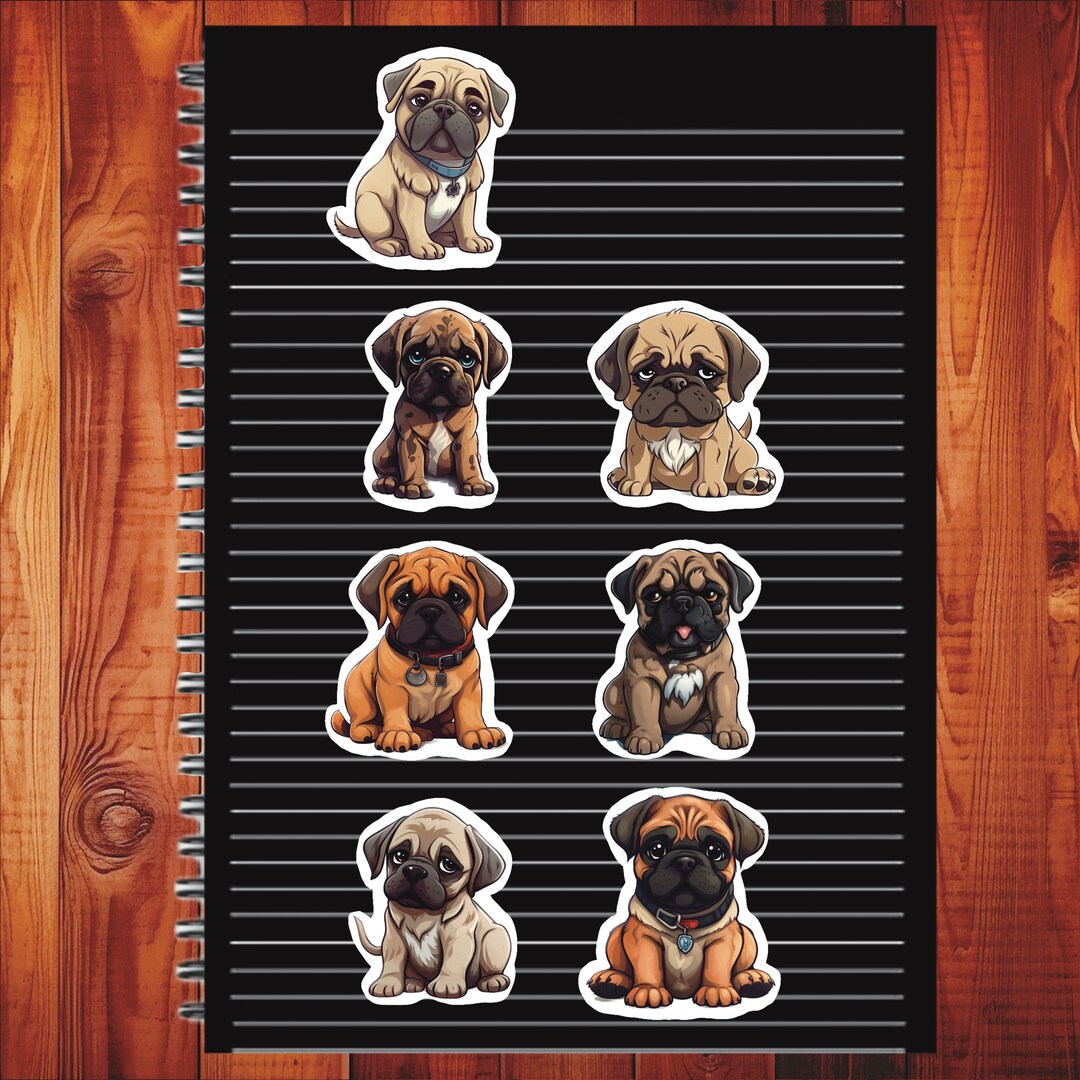 Kawaii Mastiff Set of 21 Stickers, Sticker, Journal Sticker, Die Cut ...