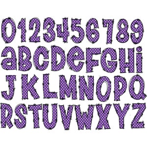 Purple Polka Dot Doodle Letters PNG With Doodle Outline, Swiss Dot ...