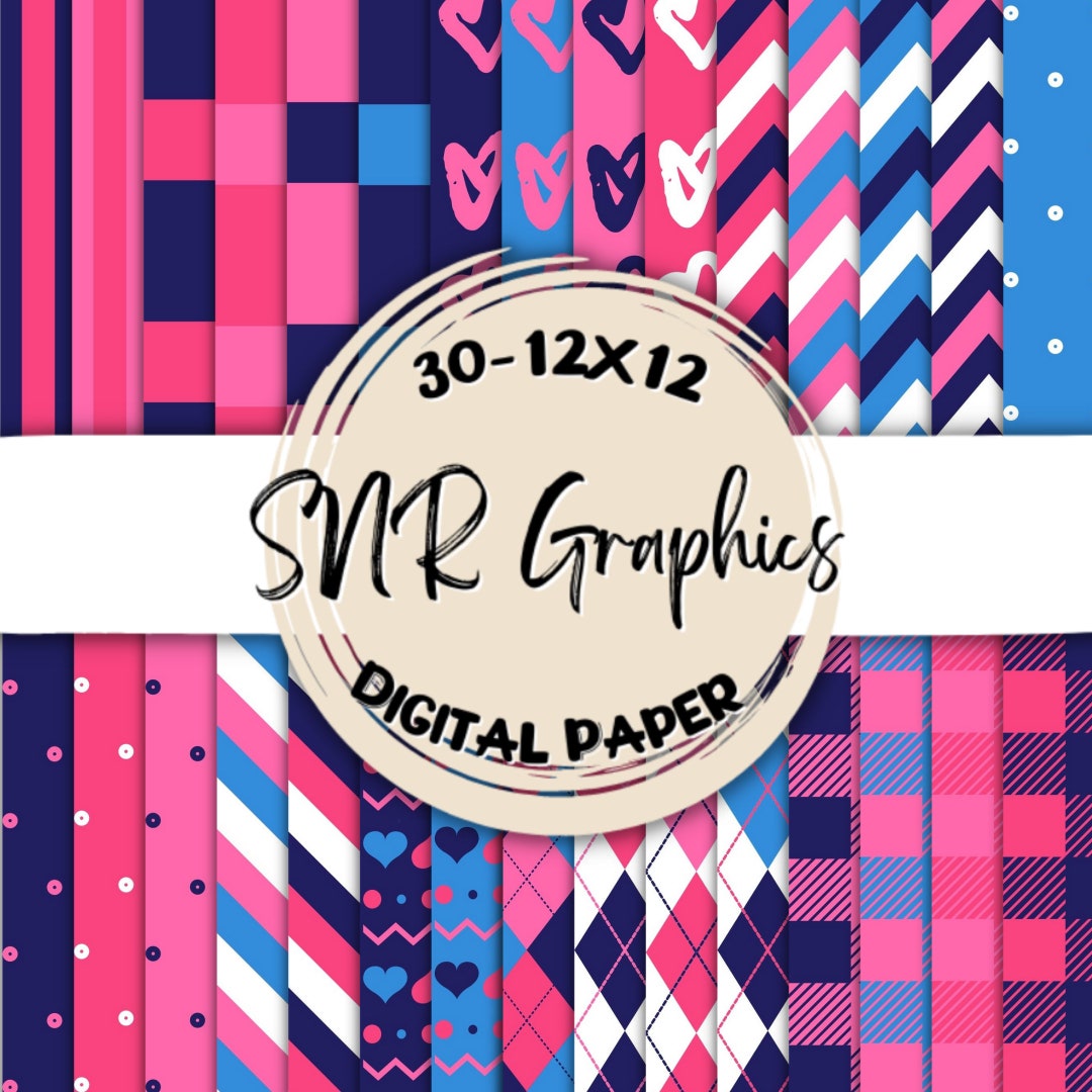 Navy & Pink Digital Paper Bundle 12X12, Scrapbook Paper, Wallpaper ...