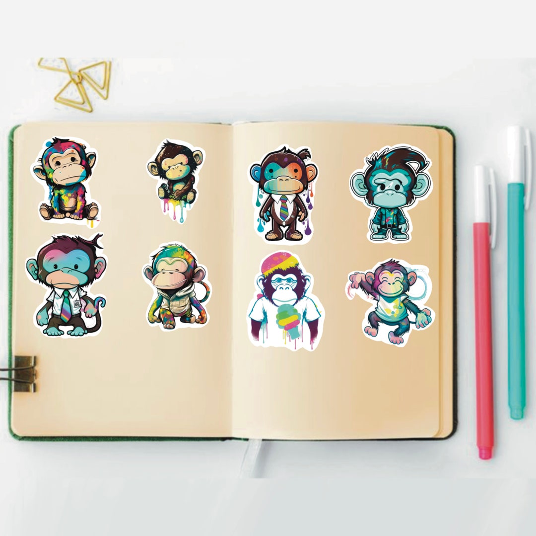 Monkey Tie Dye, Set of 24 Stickers, Sticker, Journal Sticker, Die Cut ...