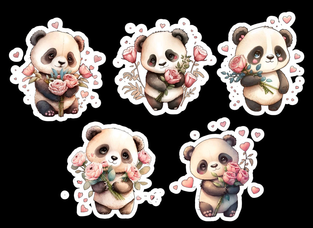 Panda Bear With Roses Set of 24 Stickers Sticker Journal - Etsy