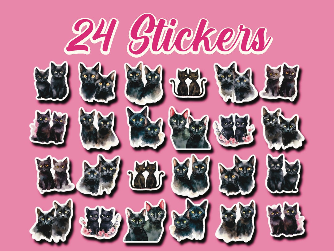 Black Cat Stickers, Set of 24 Stickers, Love Stickers, Couple Sticker ...