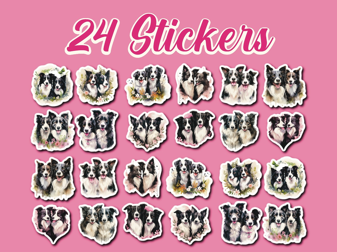 Border Collie Stickers, Set 24 Stickers, Love Stickers, Couple Sticker ...