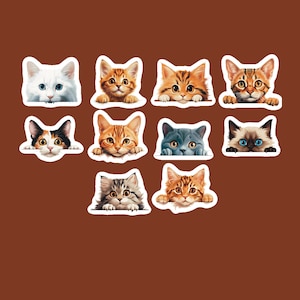 Peeking Cat Stickers, Set of 20 Stickers, Cat Stickers, Peeking ...