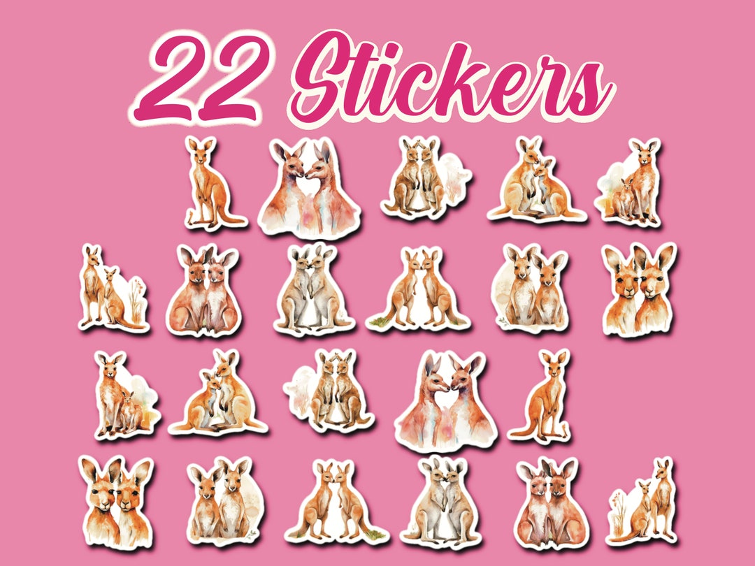Kangaroo Stickers, Set of 22 Stickers, Love Stickers, Couple Sticker ...
