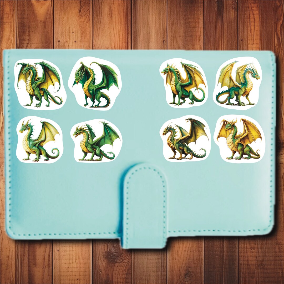 Dragon Stickers Green & Yellow, Set 24 Stickers, Dragon Sticker, Die ...