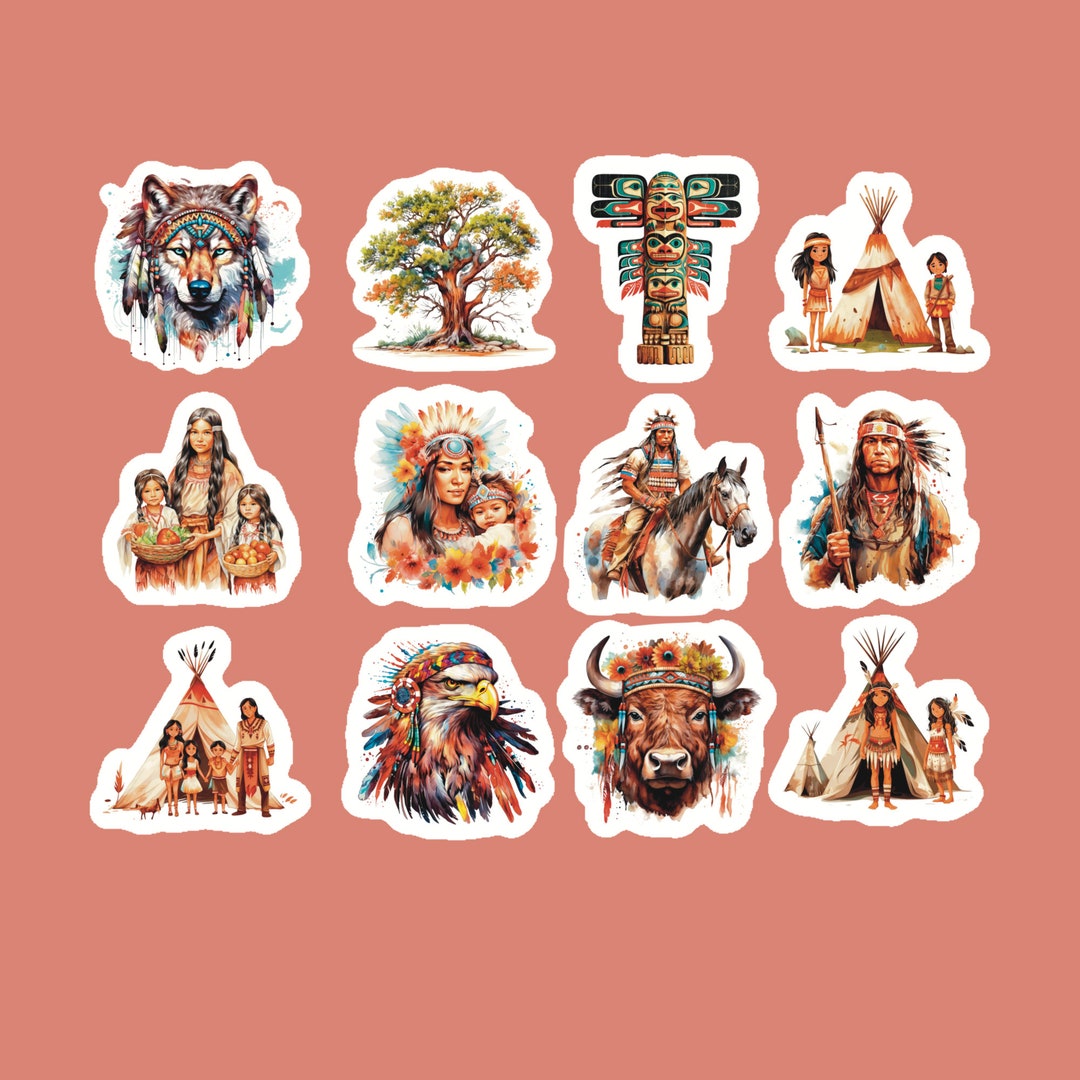 Native Boho Stickers, Set 24 Stickers 2 Sets of 12 Teepee Stickers ...
