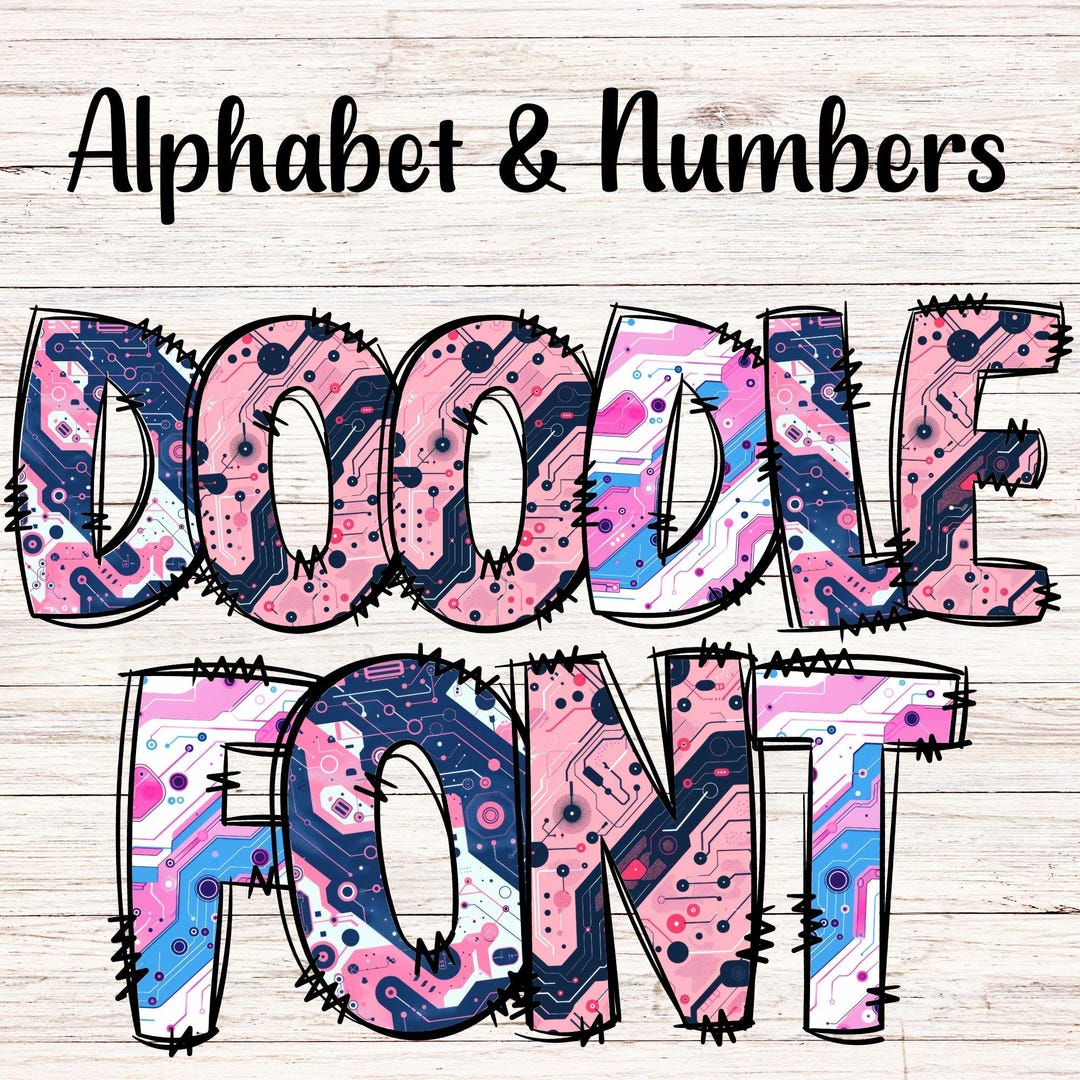 Cyber Doodle Letters PNG With Doodle Outline, Nerd Clipart Alphabet ...
