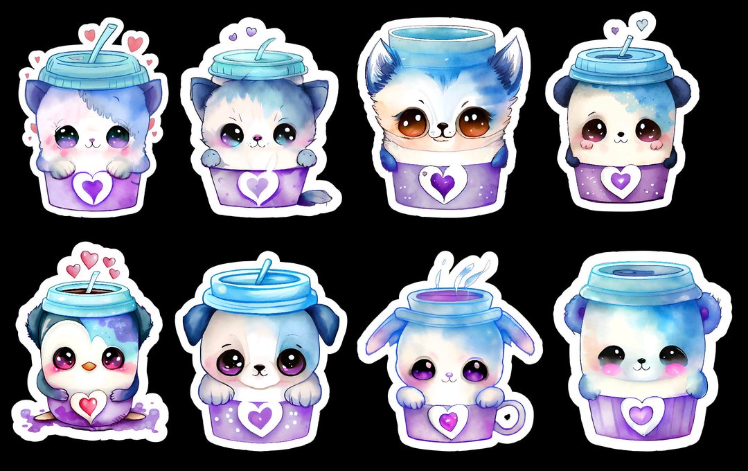 Kawaii Boba Tea Animals, Set of 24 Stickers, Sticker, Journal Sticker ...