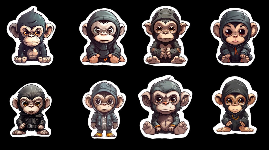 Kawaii Chimpanzee Set of 24 Stickers, Sticker, Journal Sticker, Kawaii ...