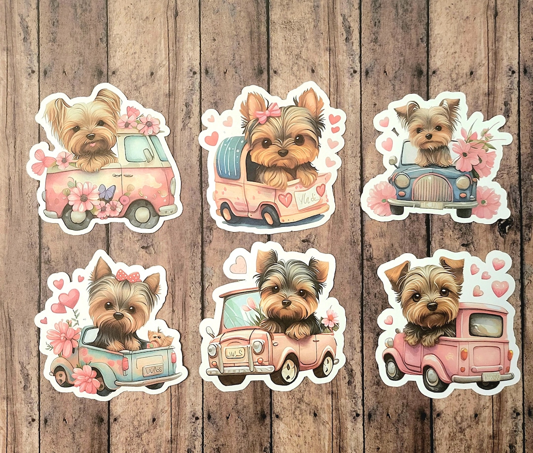 Pink Car Yorkie Stickers, Set of 24 Stickers, Sticker, Journal Sticker ...