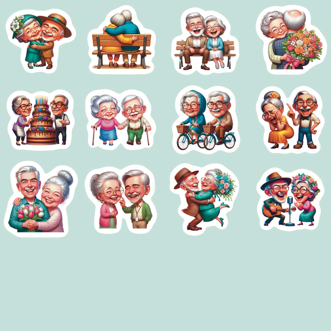 Grandpa and Grandma Stickers, Set of 24 Stickers, Geriatric Stickers ...