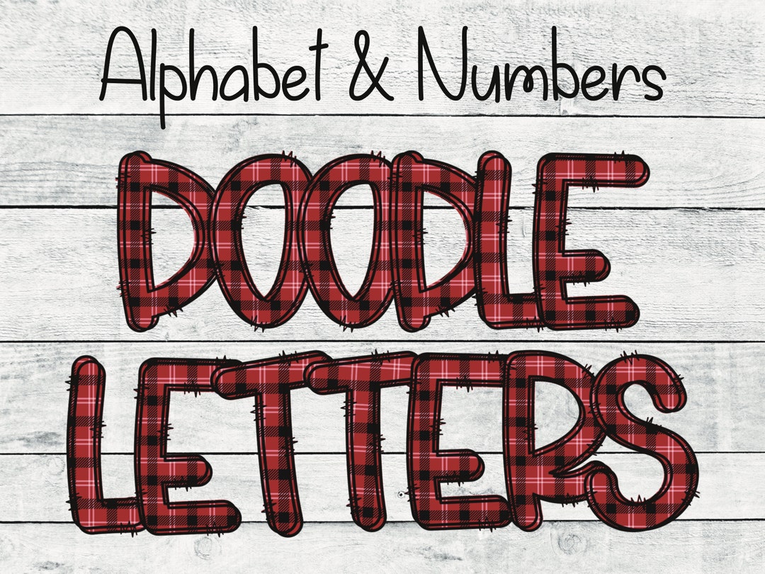 Christmas Red Plaid Doodle Letters PNG With Doodle Outline, Christmas ...