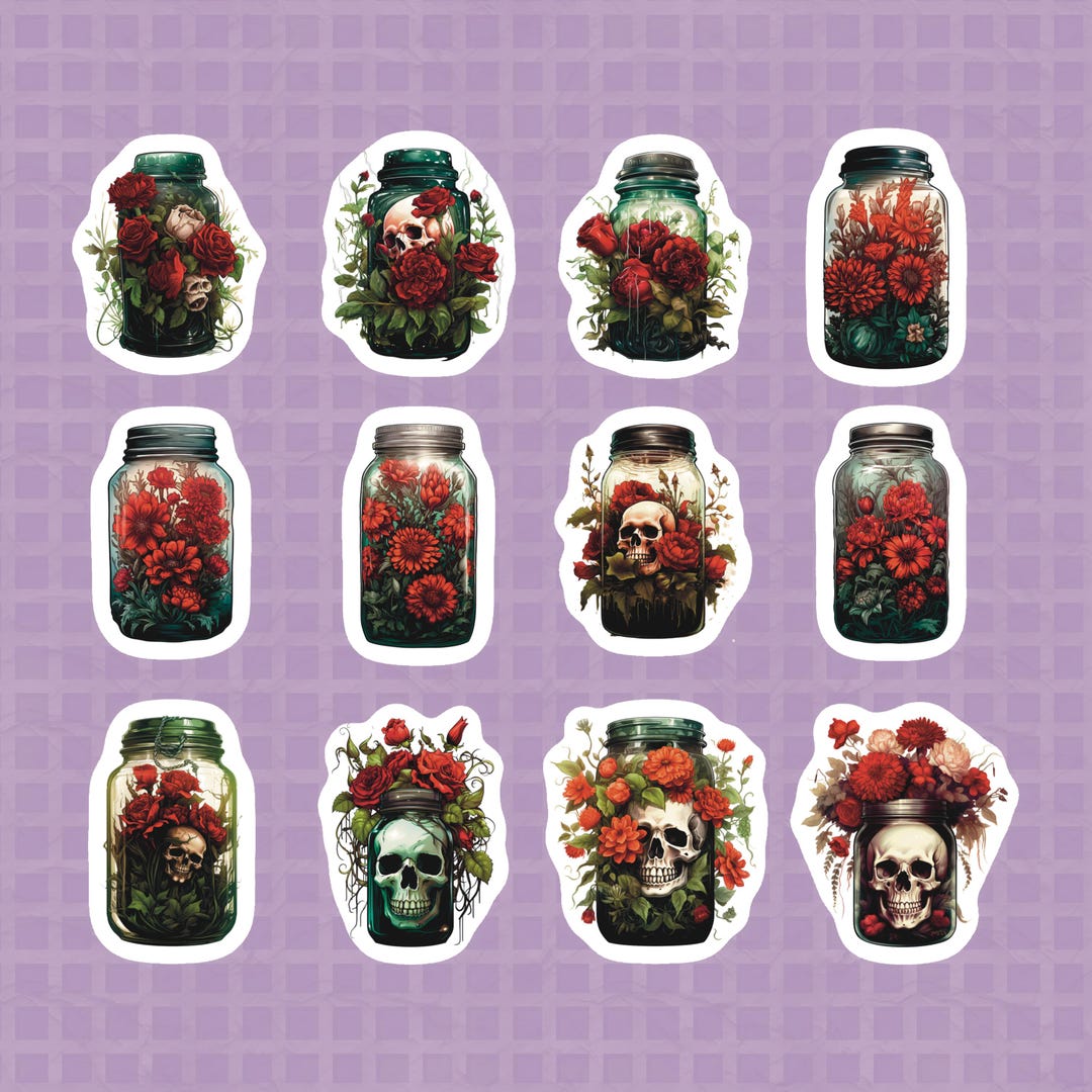 Spooky Jar Set of 24 Stickers, Sticker, Journal Sticker, Die Cut ...