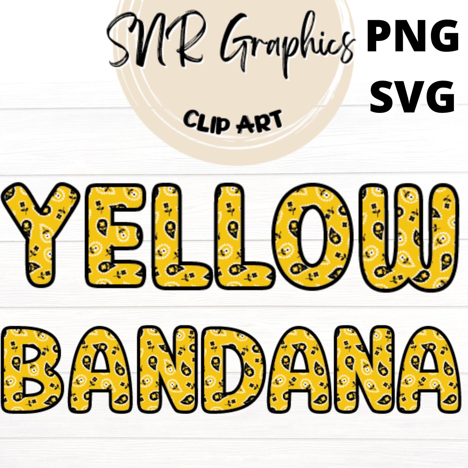 Yellow Bandana Bubble Letters PNG With Doodle Outline Paisley - Etsy