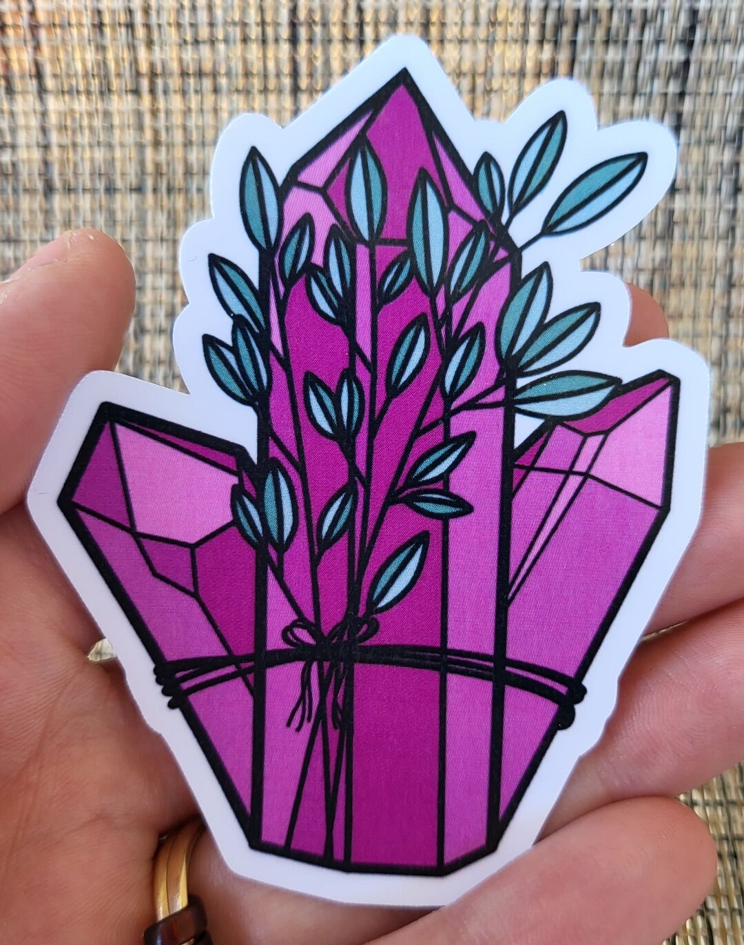 Sage Wrapped Rose Quartz Crystal Stickers, Sticker, Laptop Sticker ...