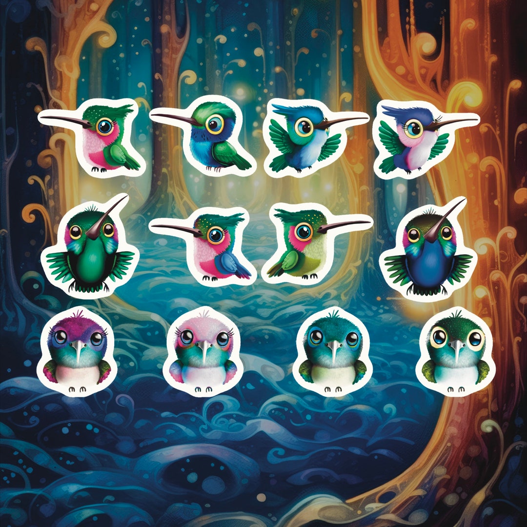 Hummingbird Stickers, Set of 24 Stickers, Jeweled Colored Humming Bird ...