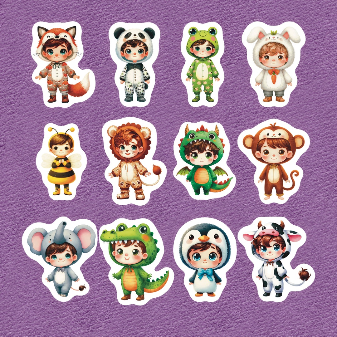 Boys in Costume Stickers, Set of 24 Stickers, Colorful Boy Stickers ...