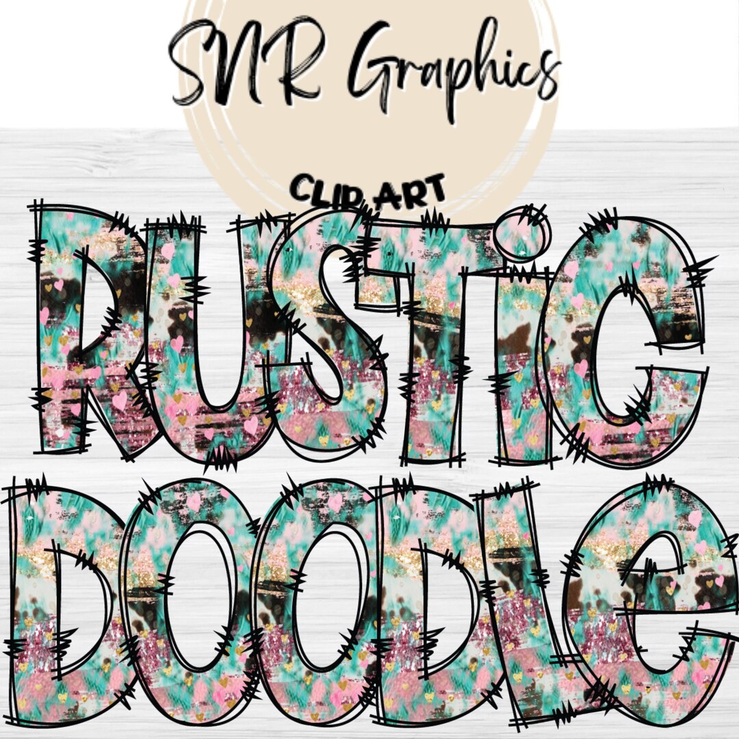 Rustic Doodle Letters PNG With Doodle Outline, Cowprint Clipart ...