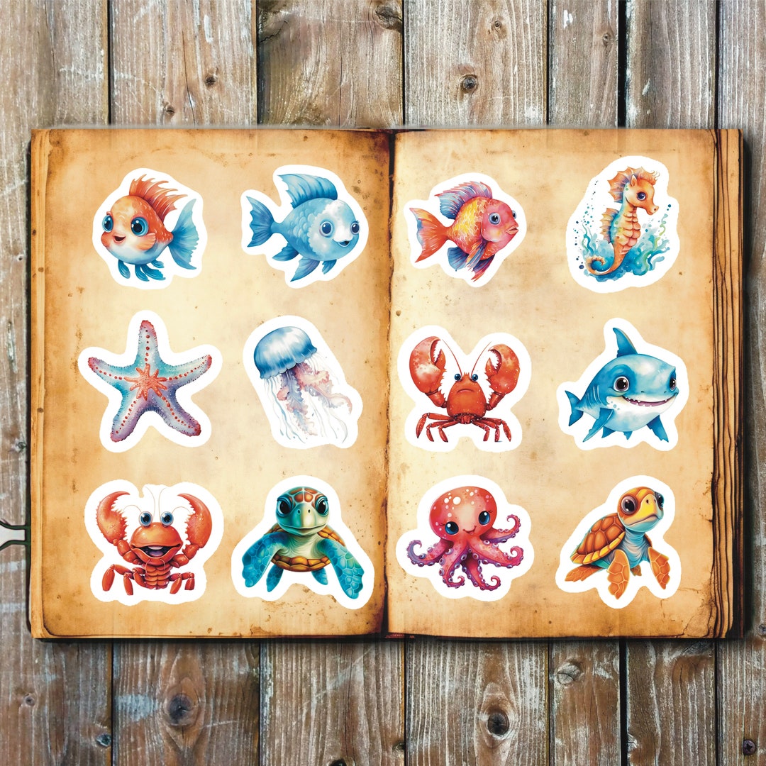 Sea Life Stickers, Set of 24 Stickers, Ocean Sticker. Colorful Sea Life ...