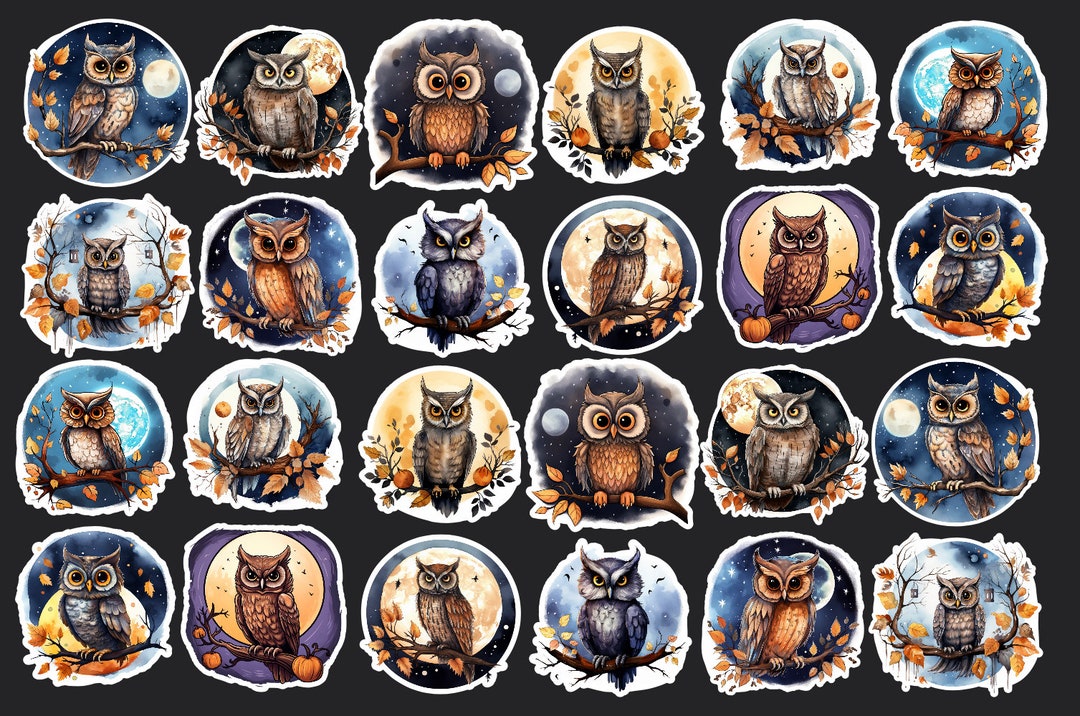Owl Stickers, Set 24 Stickers, Journal Sticker, Beautiful Owl Stickers ...