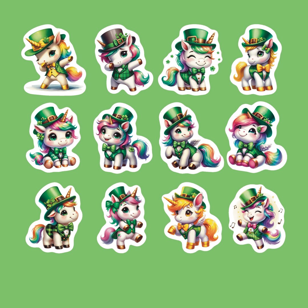 St. Patrick Stickers, Set 24 Stickers, Unicorn Stickers, Lucky Stickers ...