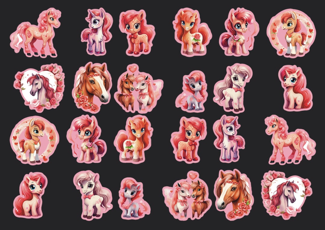 Pony Stickers, Set 24 Stickers, Valentine Sticker, Love Stickers, Heart ...