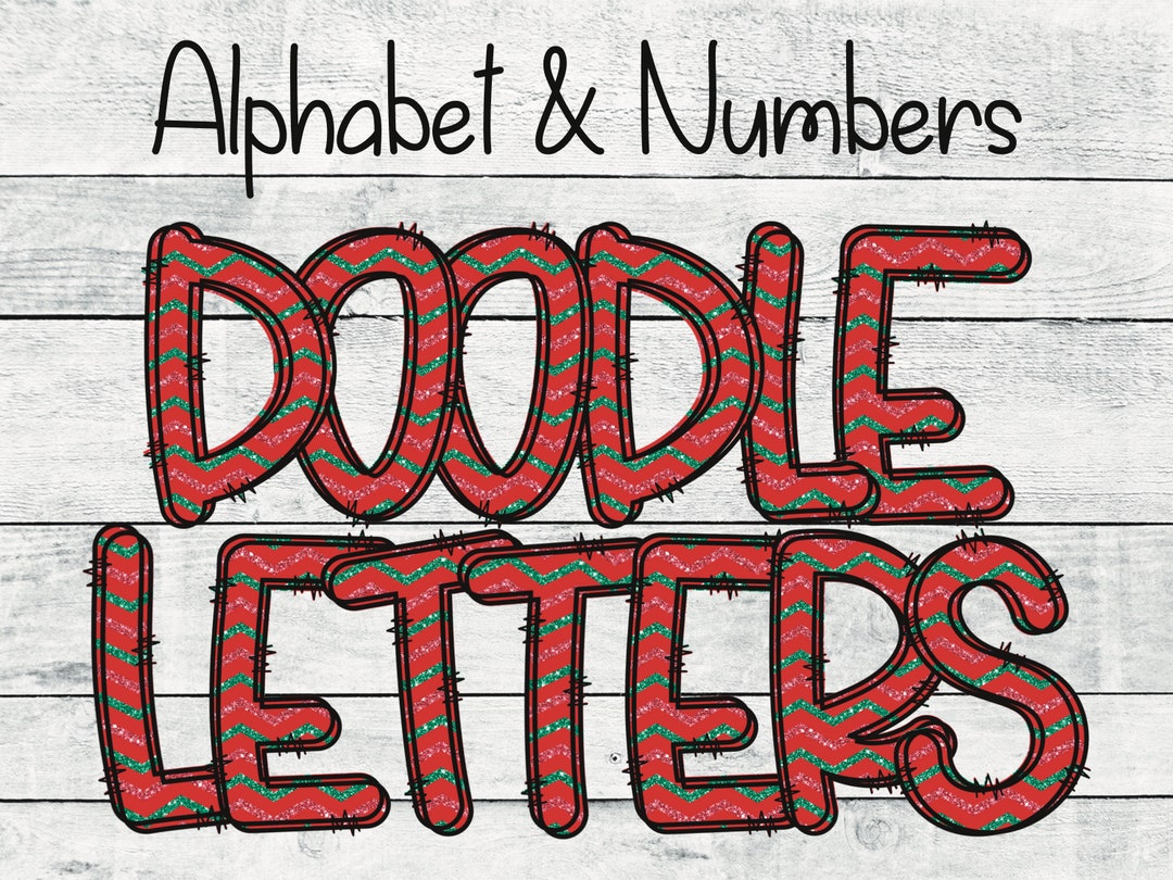 Christmas Glitter Doodle Letters PNG With Doodle Outline, Christmas ...