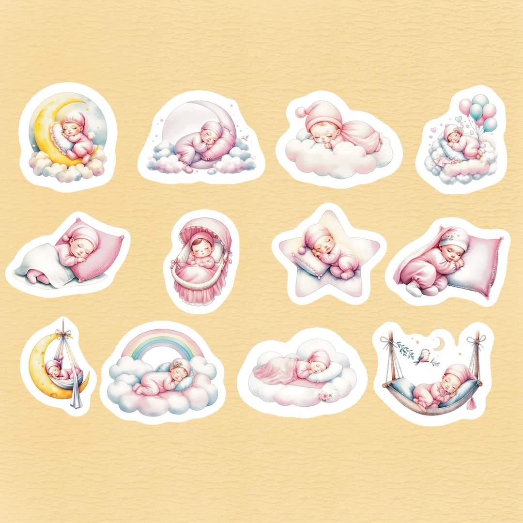 Sleeping Babies Set of 24 Stickers, Sticker, Journal Sticker, Die Cut ...